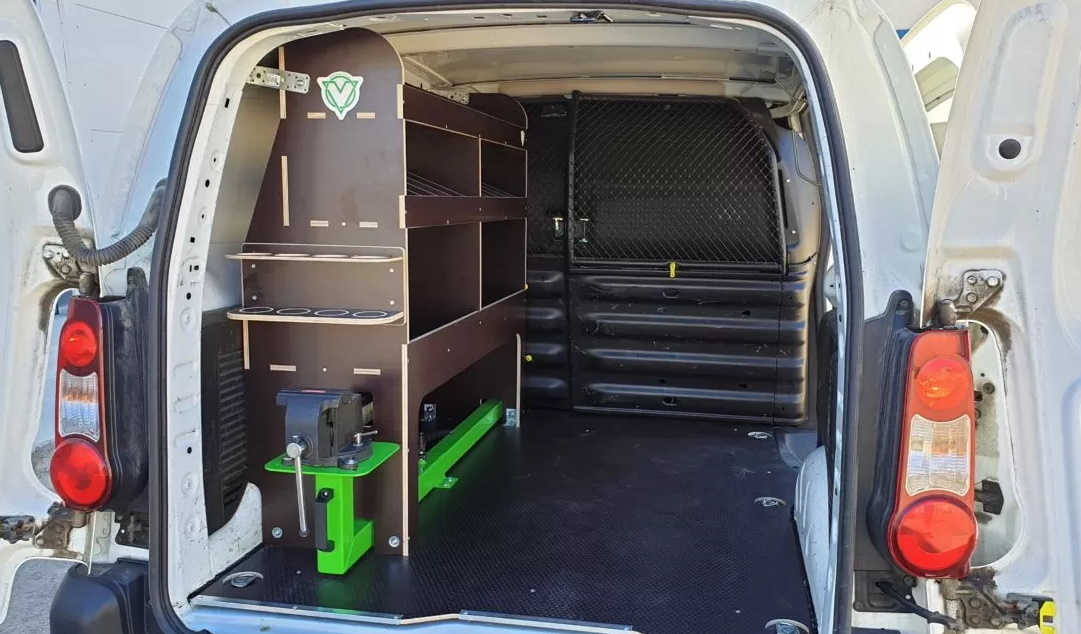 Slide out vice holder - Van shelving