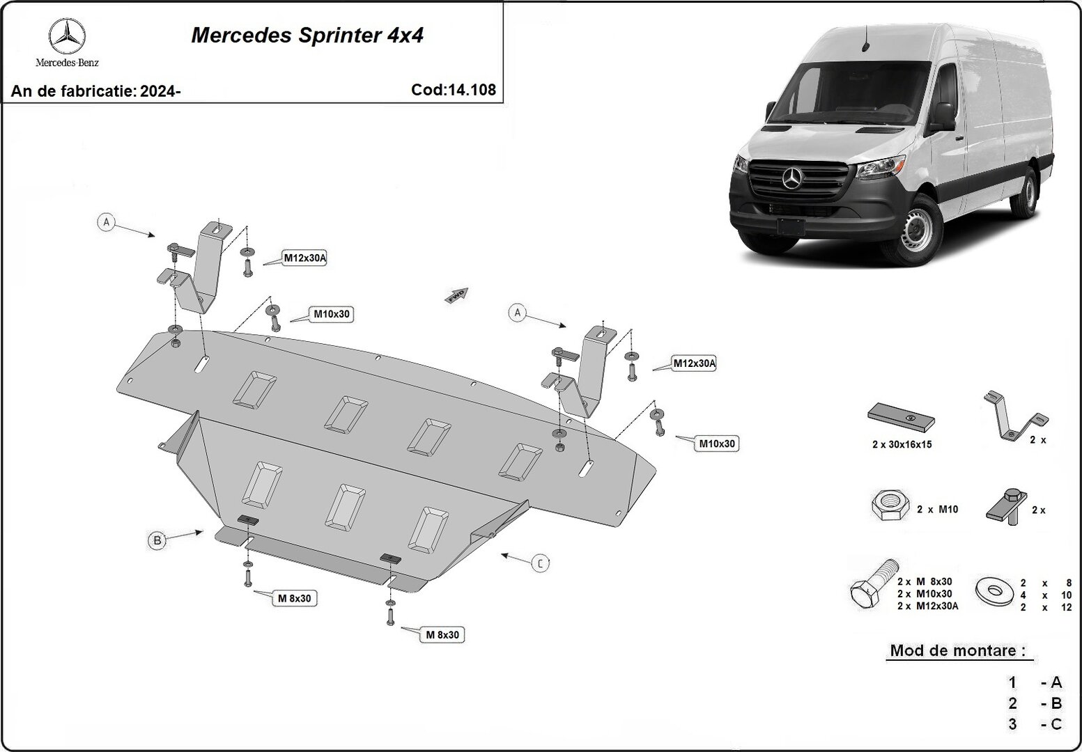 M-B Sprinter W907 Skid Plate steel 4x4 2024-> W907